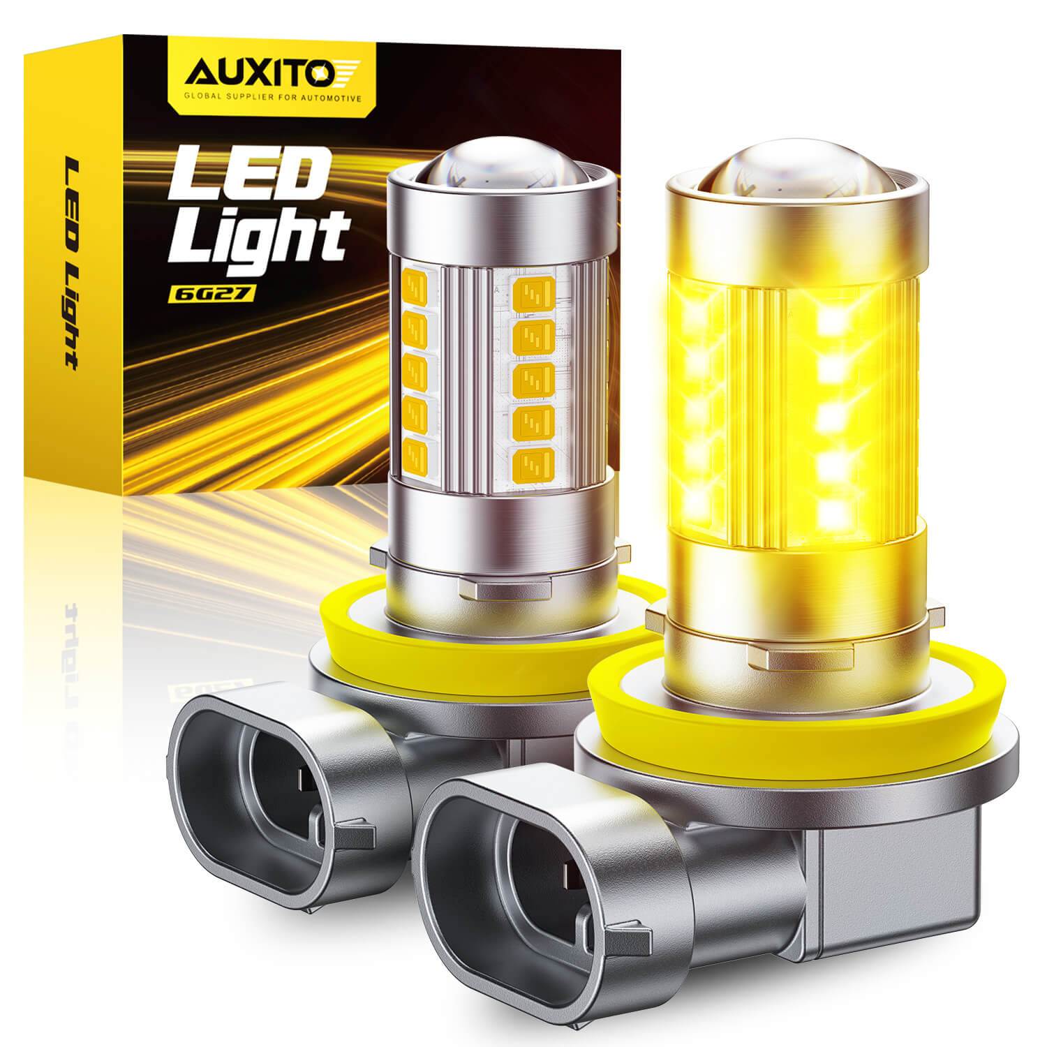 H11/H8/H9 LED Fog Light Bulbs, 3000K Amber Yellow, 1:1 Mini Size H11/H — AUXITO